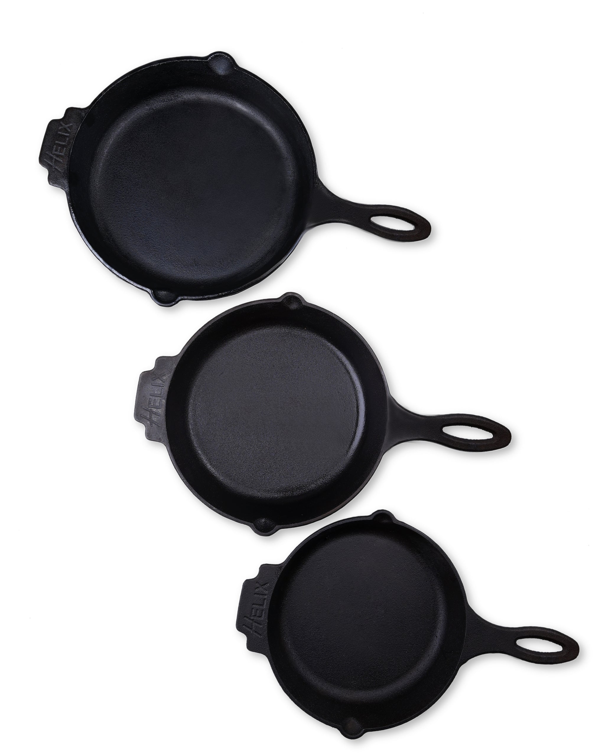 TRIO SET: 3 Big Skillets and 2 Leather Handles Cover